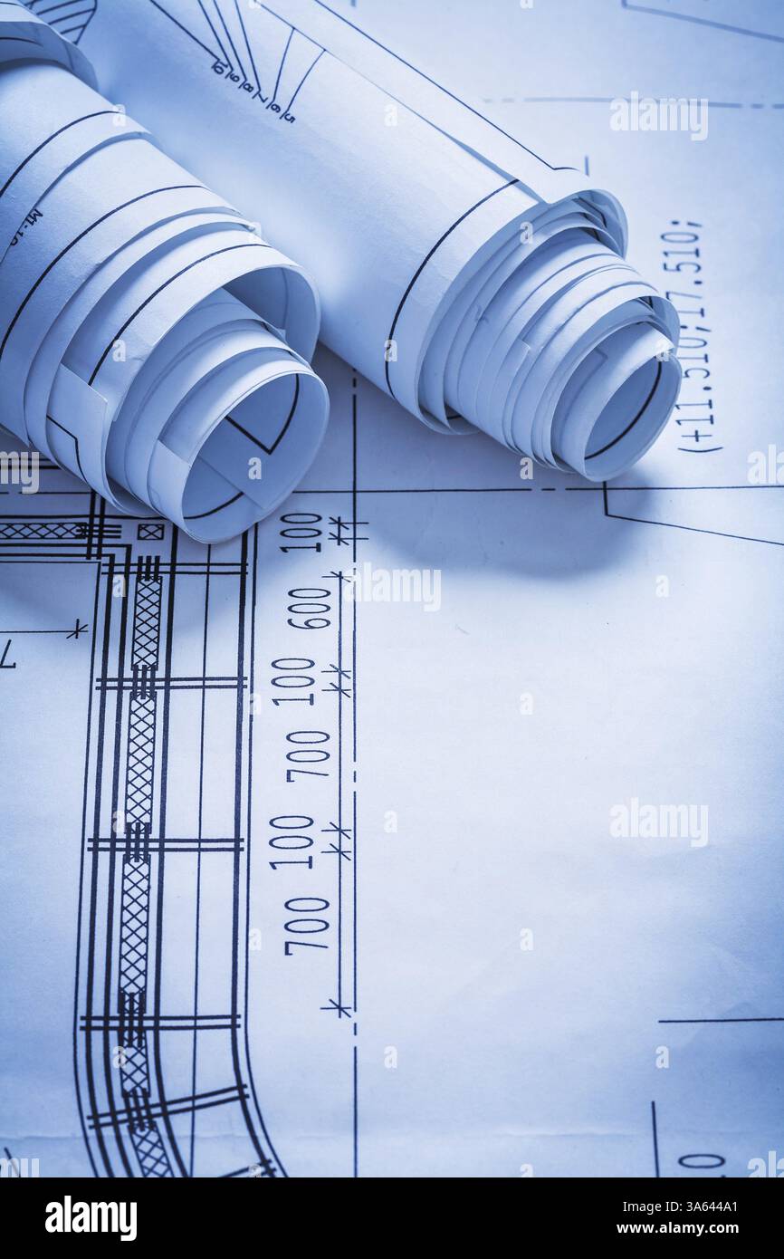 Rolls of construction sketches architecture and building concept Stock ...
