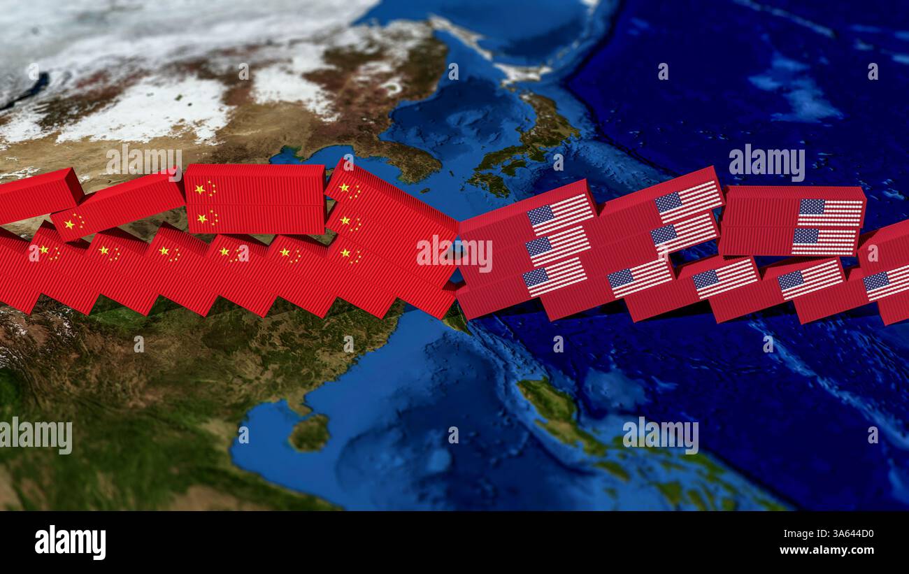 Fragment of world map with Taiwan at center; containers with China and ...