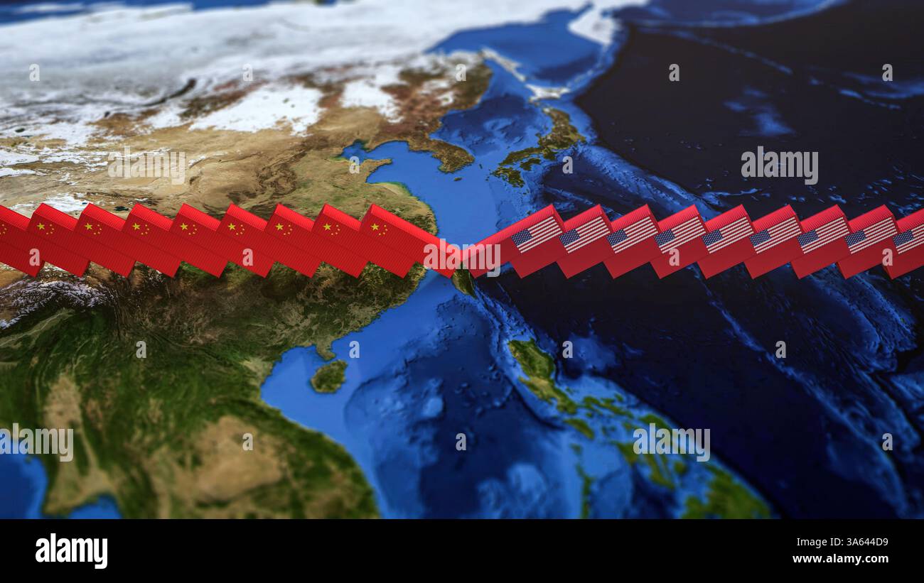 Fragment of world map with Taiwan at center; containers with China and ...