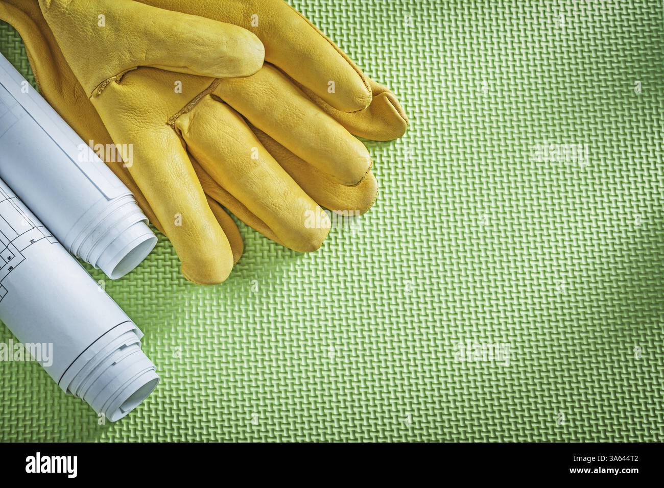 Protective leather gloves engineering drawings on green background ...