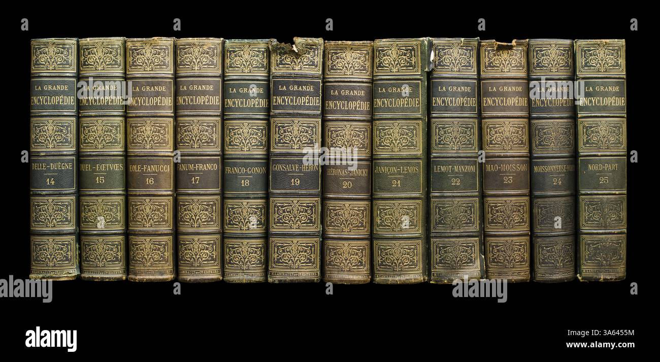 Old books on shelf. French encyclopedia Stock Photo - Alamy