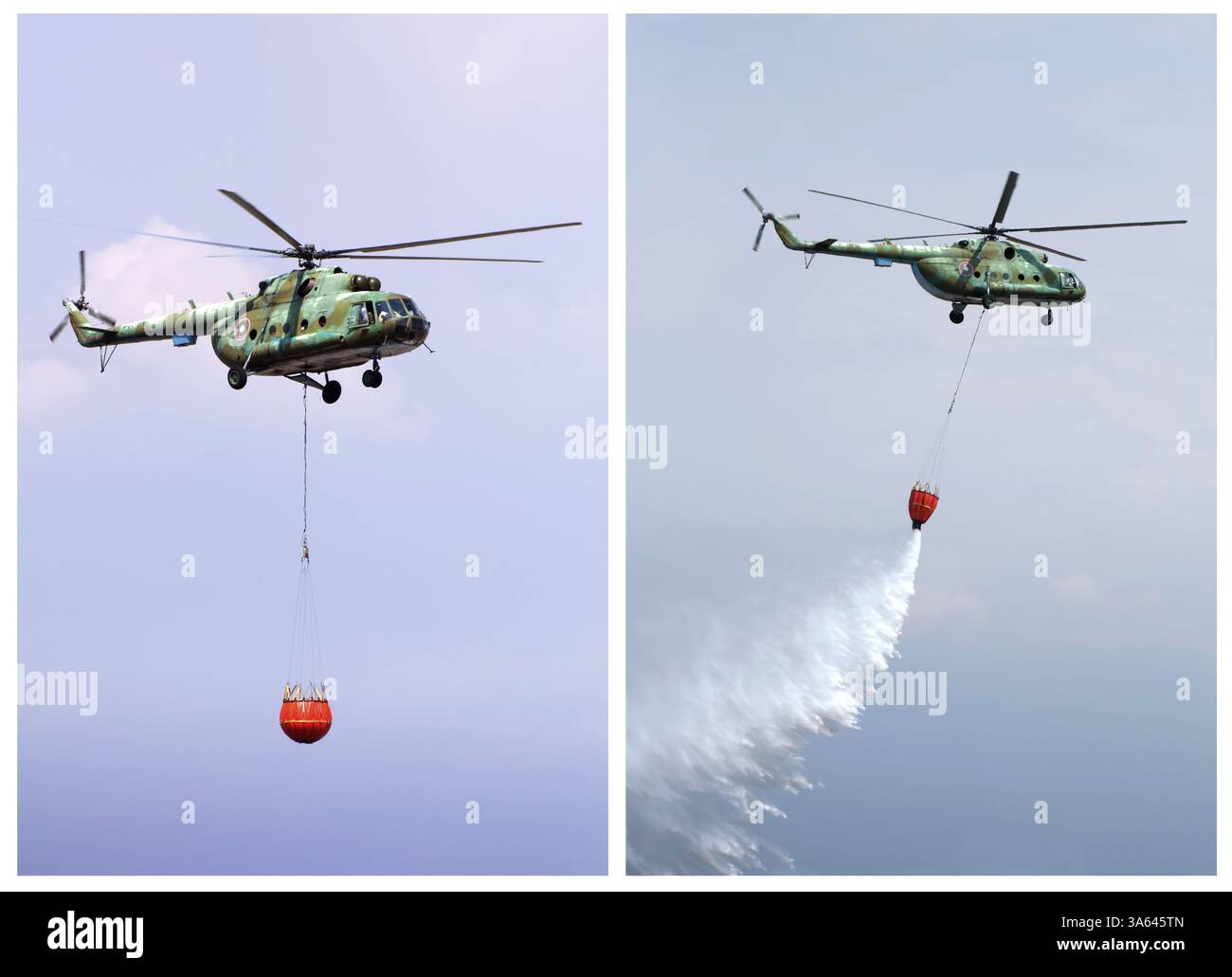 Helicopter extinguish fire with water tank Stock Photo - Alamy