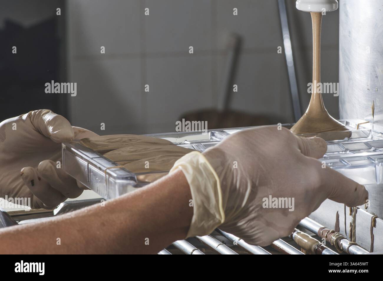 Chocolate factory. Making chocolate bar Stock Photo - Alamy