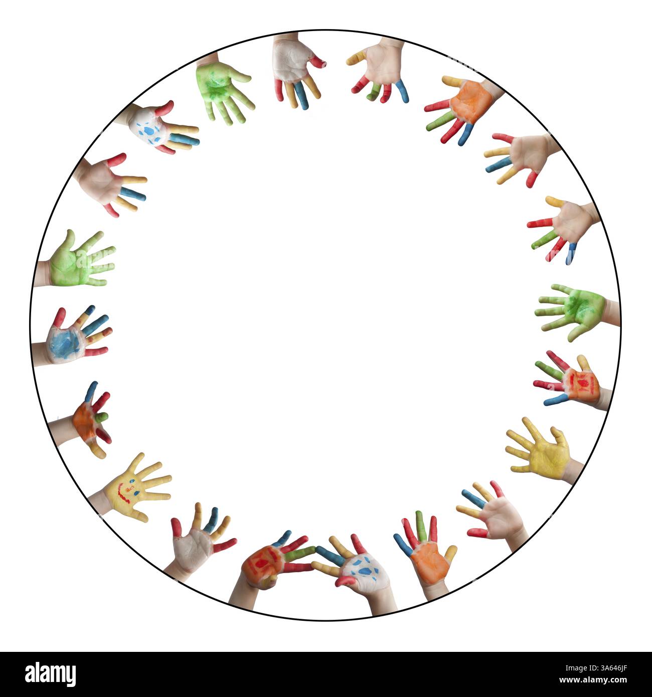 Painted colorful hands . Circle frame with hands Stock Photo - Alamy