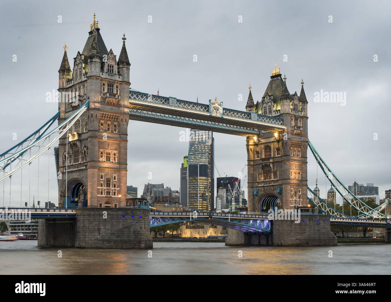 London Tower bridge on sunset illuminated with different colors Stock ...