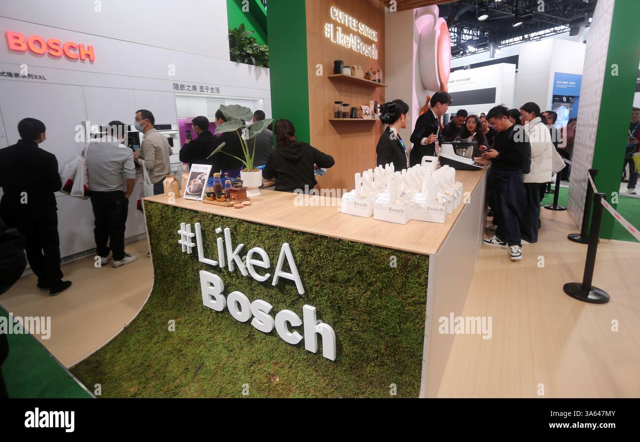 SHANGHAI, CHINA - MARCH 20, 2025 - Visitors look at the booth of German ...