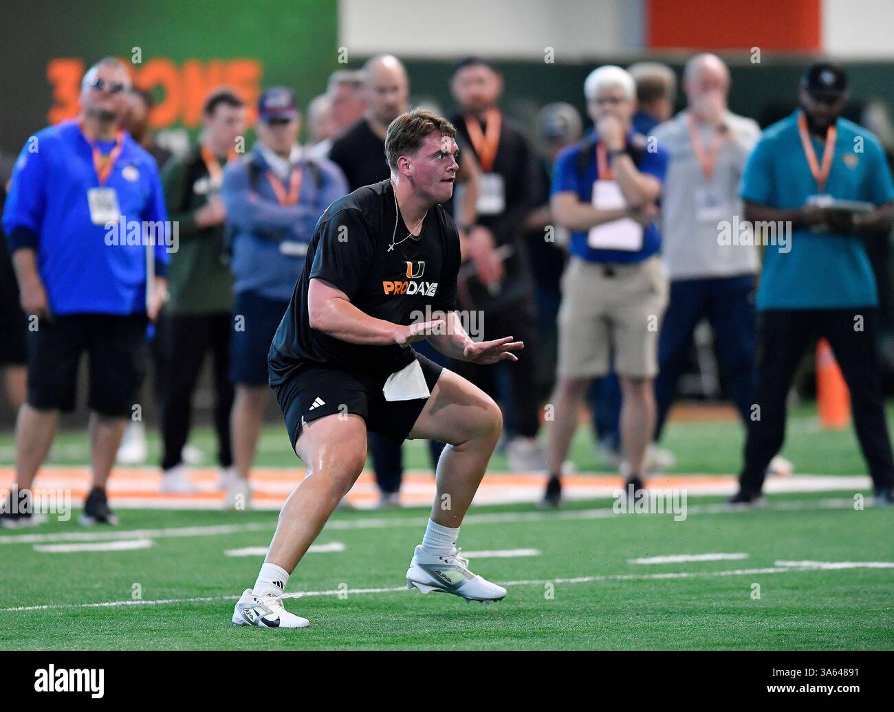 Miami lineman Zach Carpenter runs a drill during the school's NFL ...