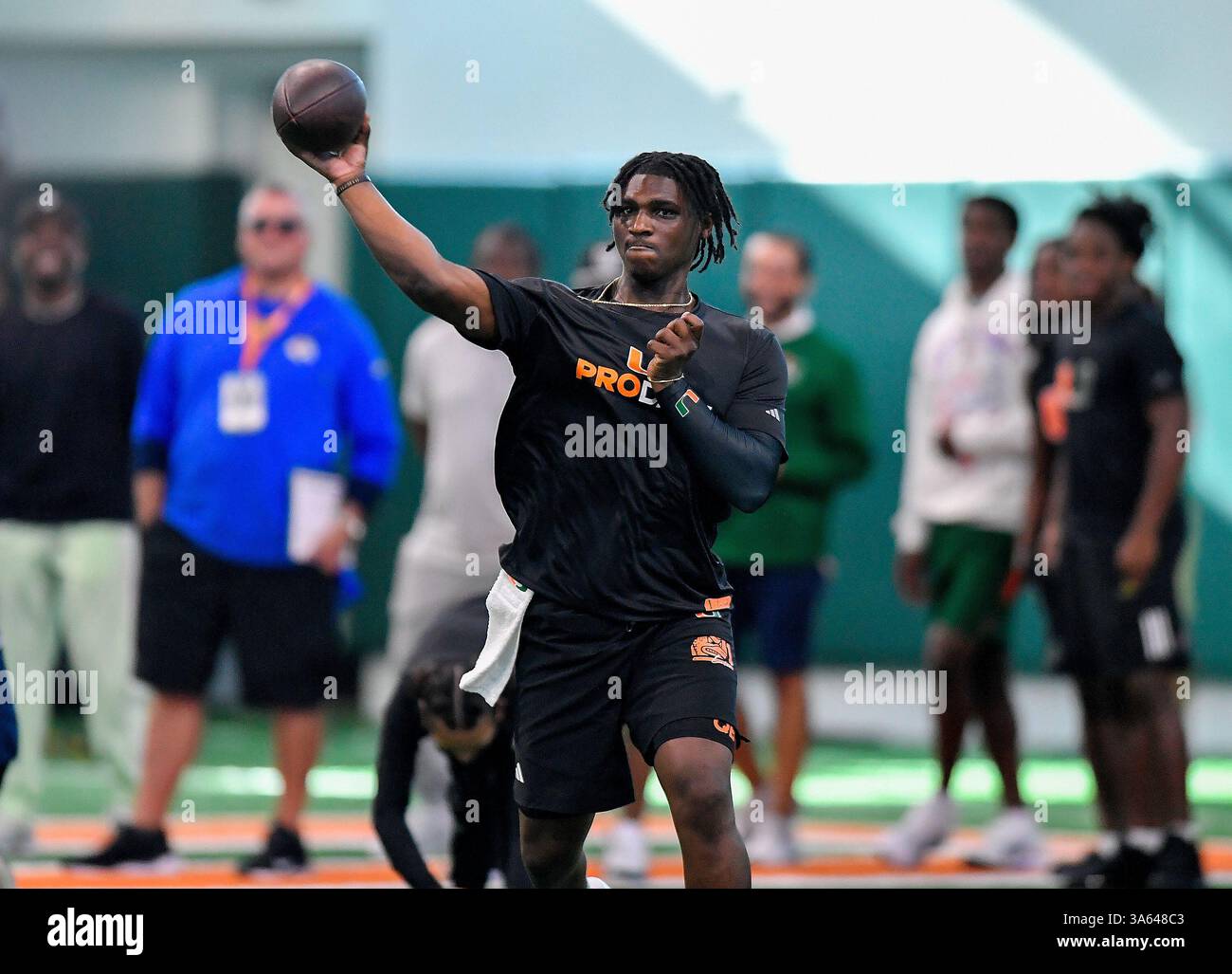 Miami quarterback Cam Ward throws the ball during the school's NFL ...