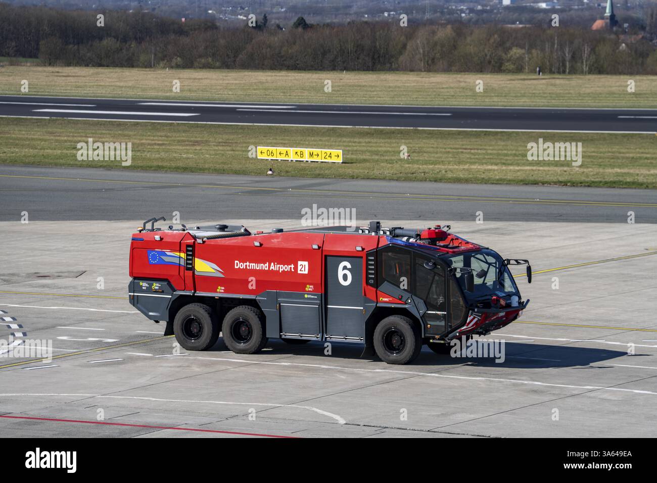Dortmund Airport, DTM, apron, in front of the terminal, runway, airport fire brigade, Panther 6 ...