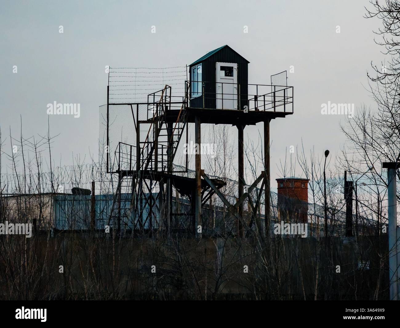 Old observation tower in abandoned Soviet Russian prison complex Stock ...
