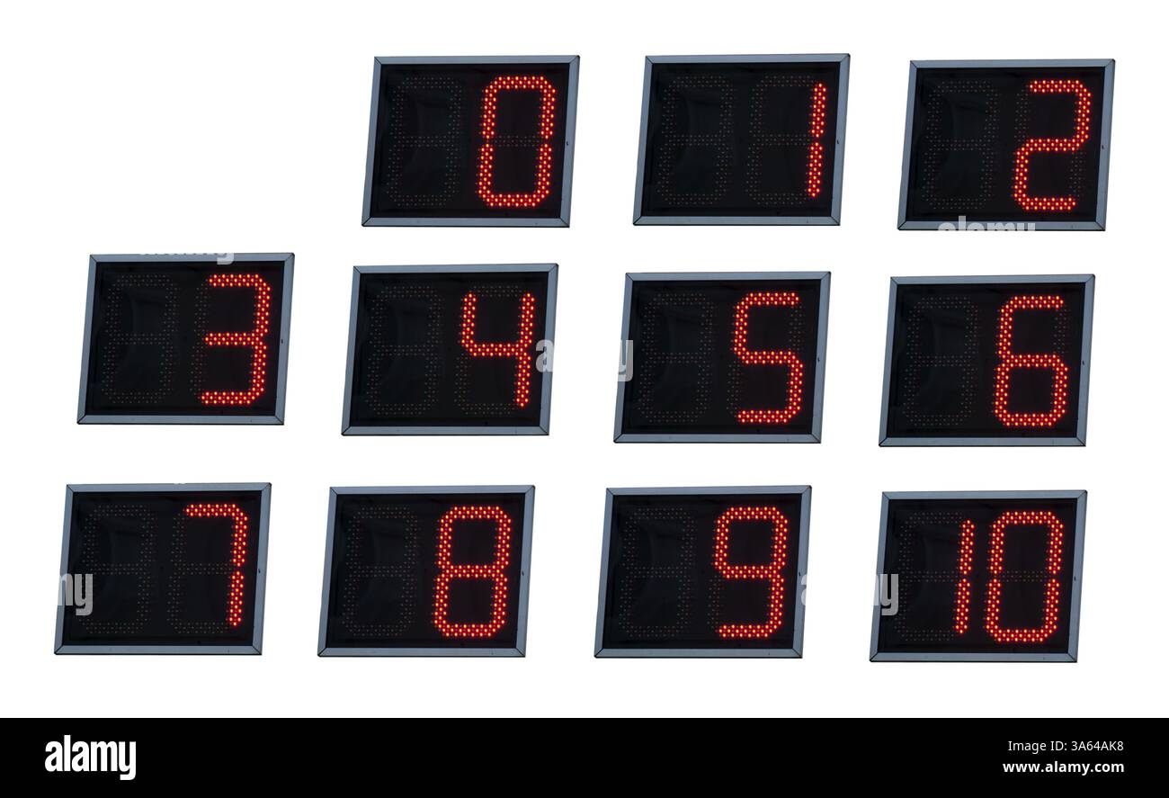 Illuminated digital numbers.Red color numbers Stock Photo - Alamy