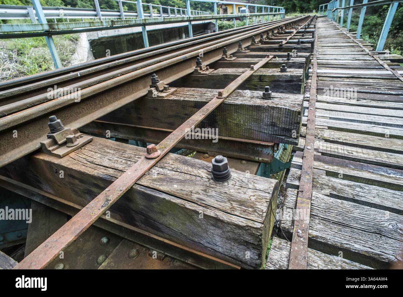 Railroad crossing. Vintage railway bridge Stock Photo - Alamy