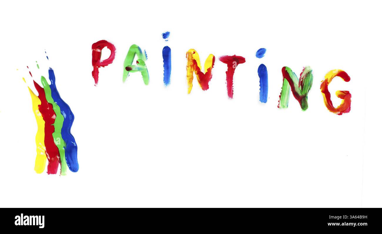 Paint coated on paper. Even paint squeezed from tube. Text painting ...