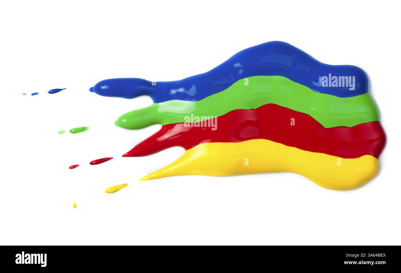 Paint coated on paper. Even paint squeezed from tube. Red, green, blue ...