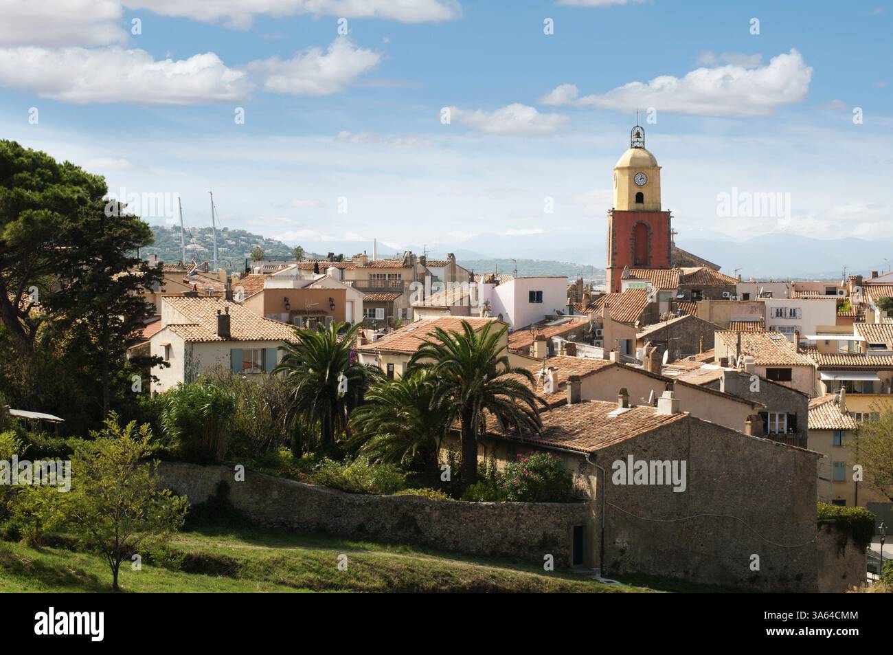 Clock Tower in St Tropez and ancient buildings in the resort Stock ...