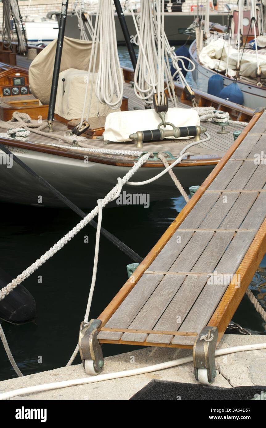Yacht boarding ladder with rotating platform Stock Photo - Alamy