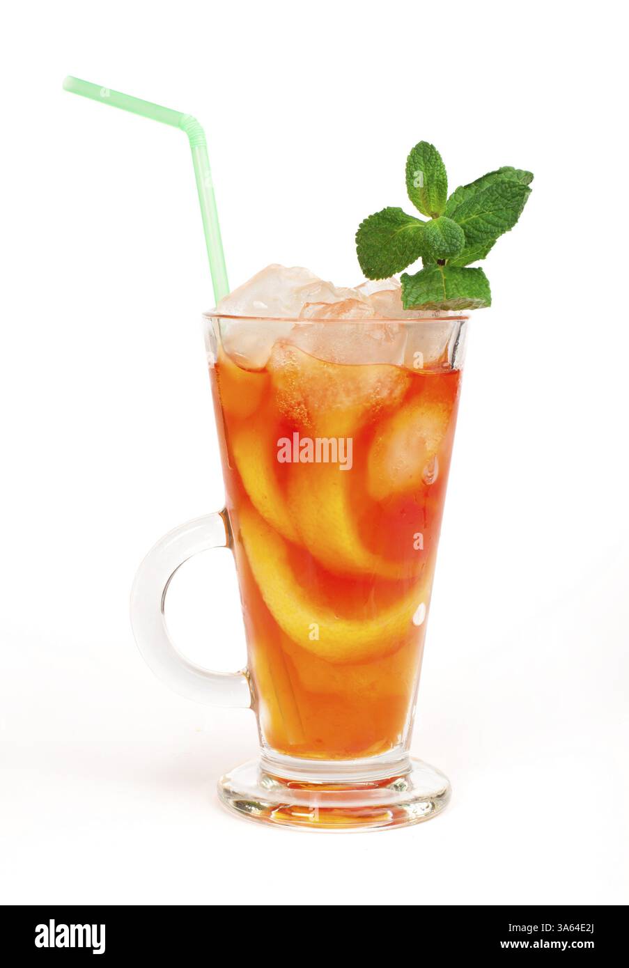 Ice tea white isolated. Glass ice tea with ice cubes and mint Stock ...