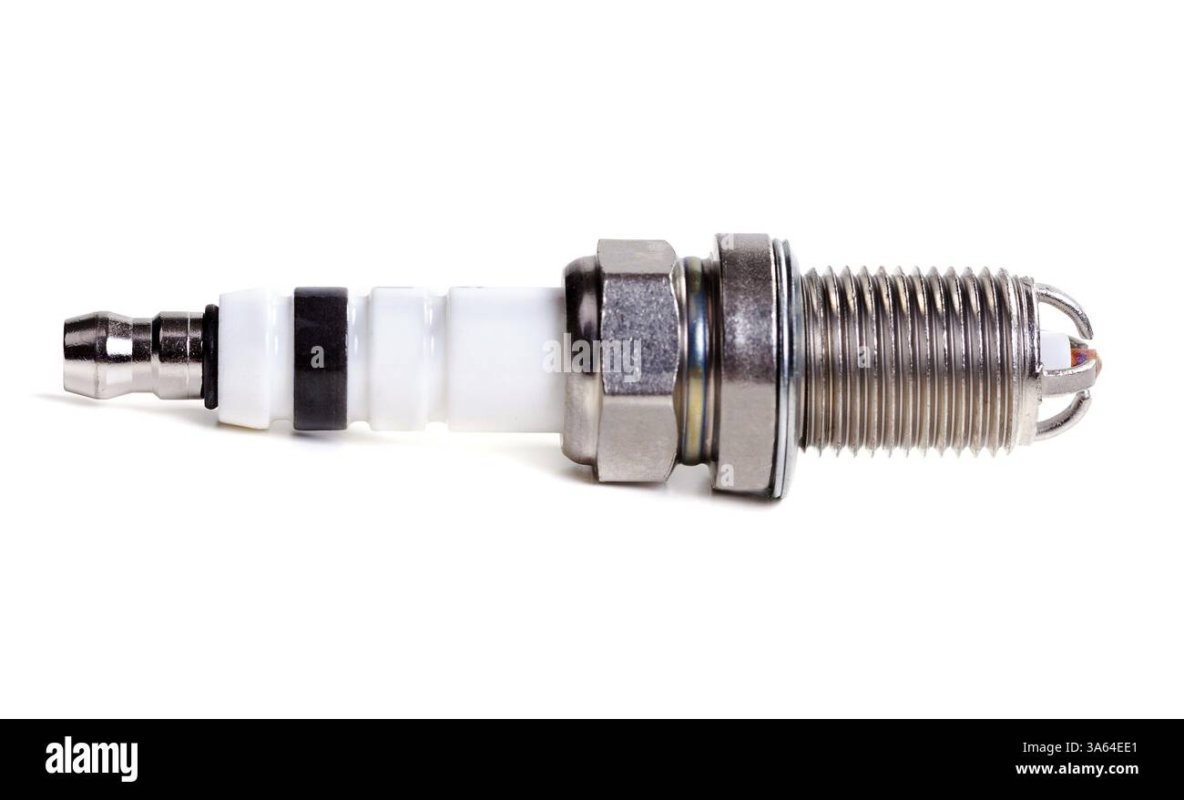 Auto spark plug isolated on white background. Isolated sparking spark ...