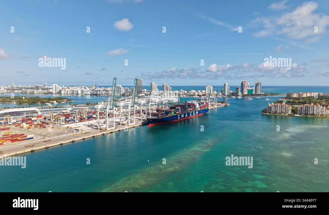 Miami, Florida - February 04, 2025: Port of Miami. Cargo ship loaded ...