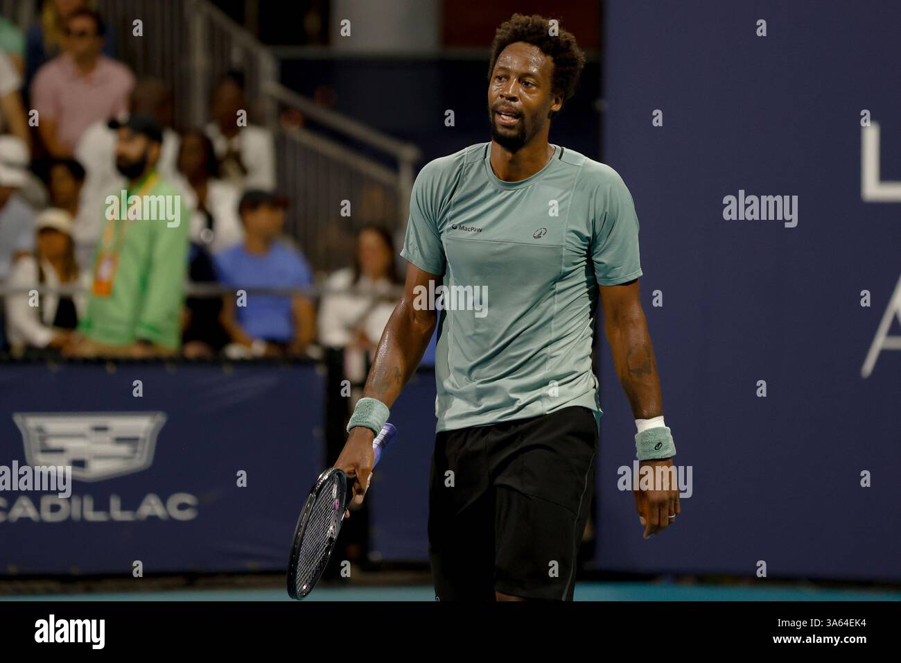MIAMI GARDENS, FL - MARCH 23: Gael Monfils (FRA) looks on during round ...