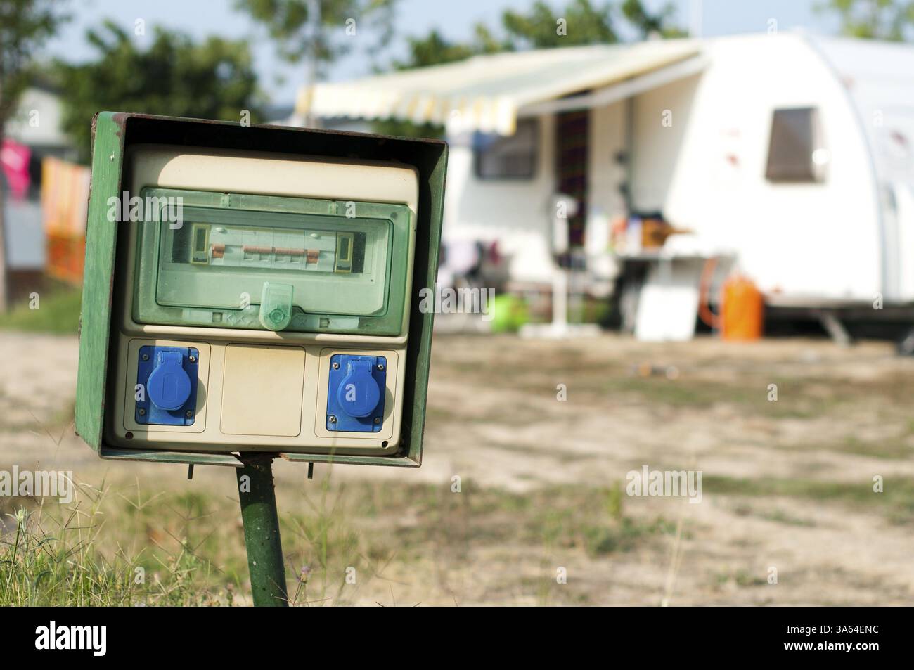 Electric panel in camping Stock Photo - Alamy