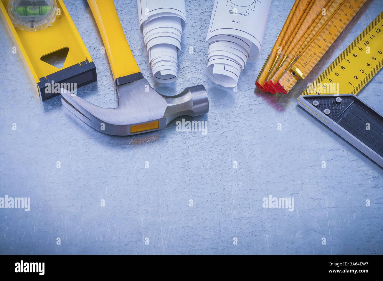 Composition of house improving objects on industrial metallic ...