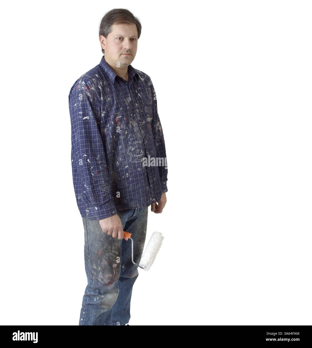 Dirty house painter - isolated on white background Stock Photo - Alamy