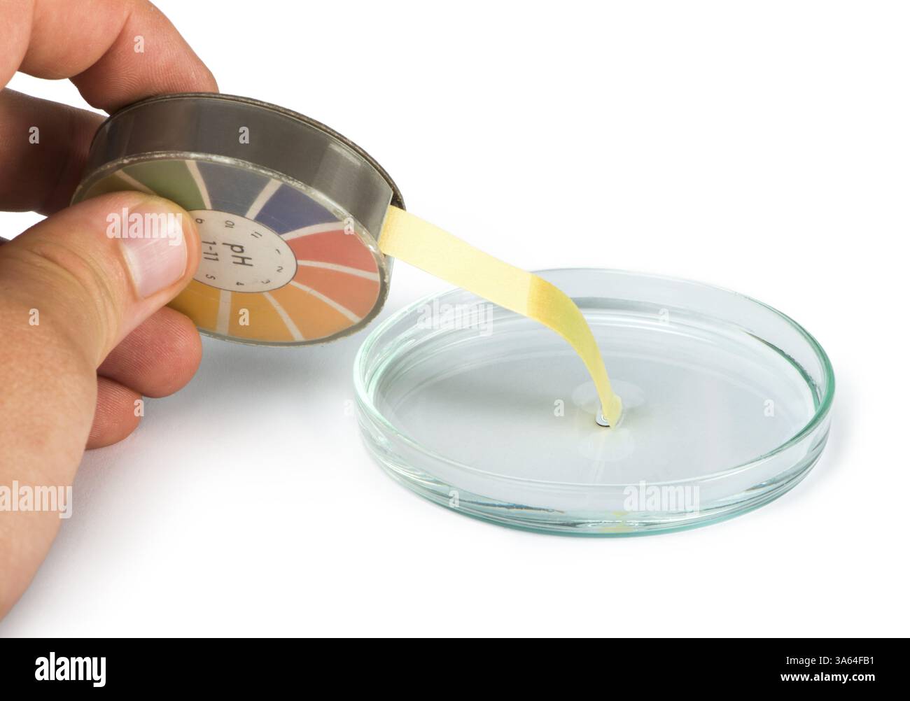 Litmus paper and beaker. Hand holding litmus paper Stock Photo - Alamy