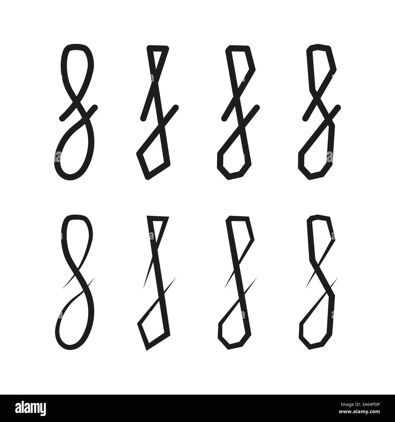 Infinity symbol set. Abstract loop shapes. Geometric curved elements. Minimalist black design ...