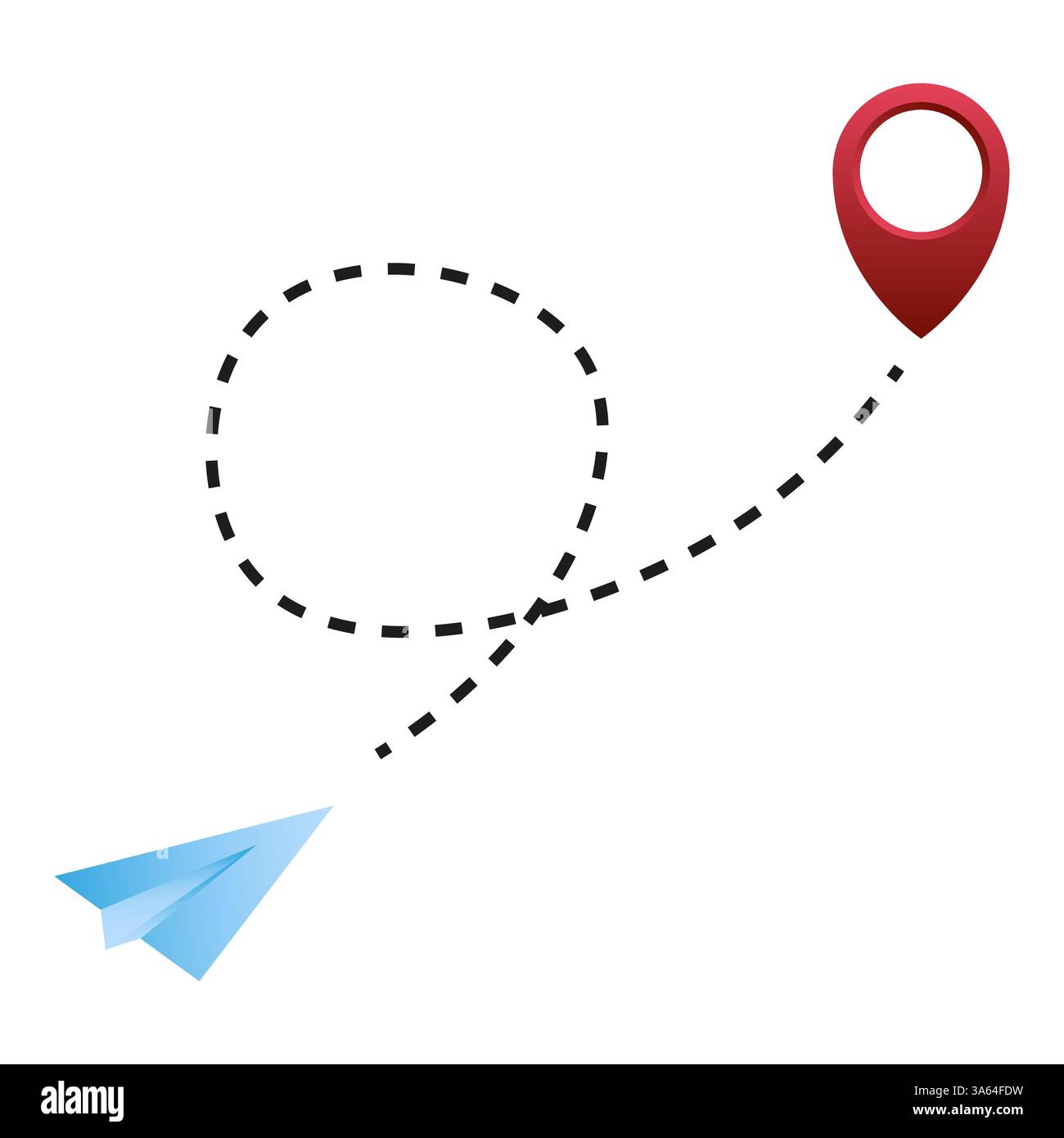 Paper plane flight. Dashed route path. Red location pin. Travel ...