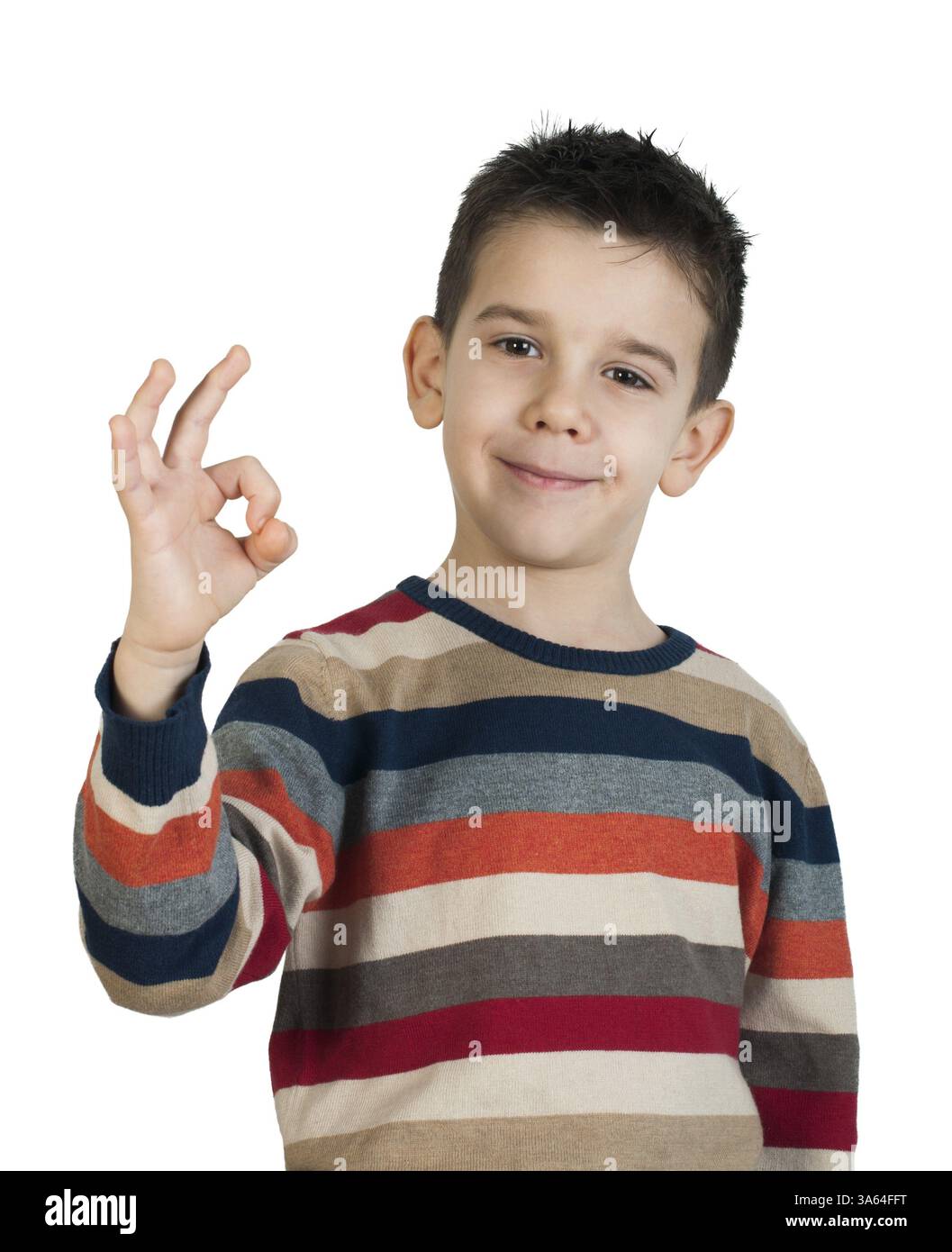 Child showing success symbol. White isolated studio shot Stock Photo ...