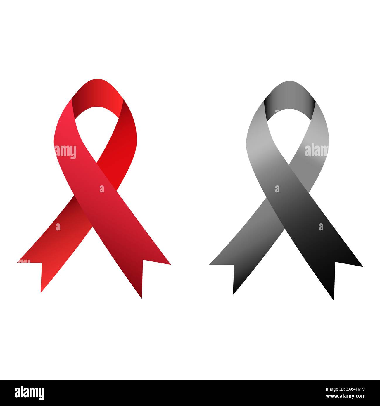 Red gray ribbons. Symbolic awareness loop. Charity support sign. Vector ...