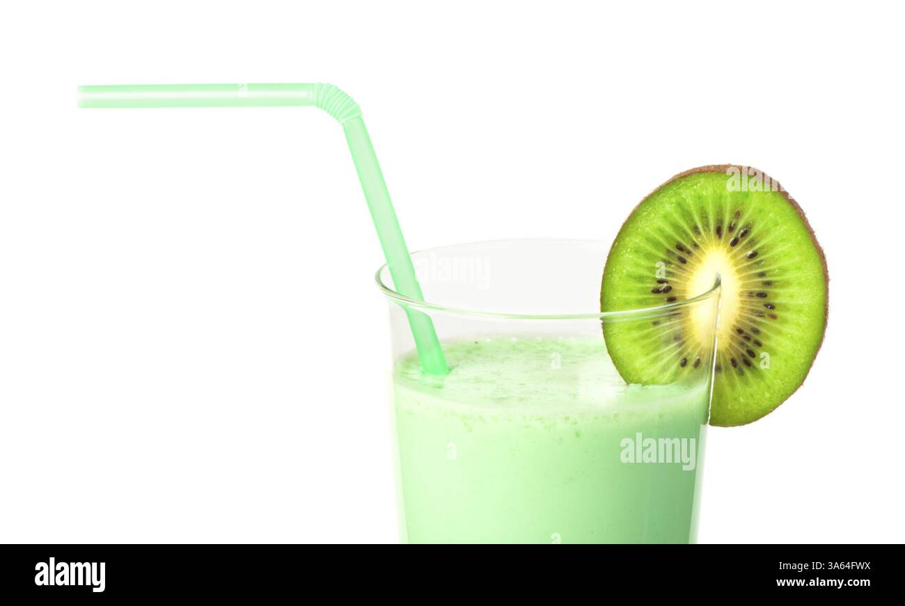 Kiwi milk shake and fresh fruit kiwi. Cocktail with milk. White ...
