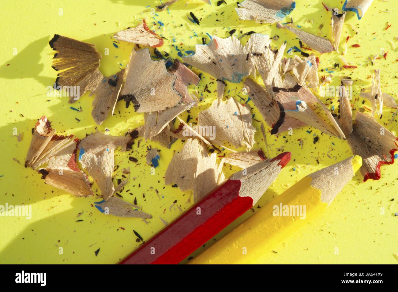 Color pencils and pencil peels over note paper Stock Photo - Alamy
