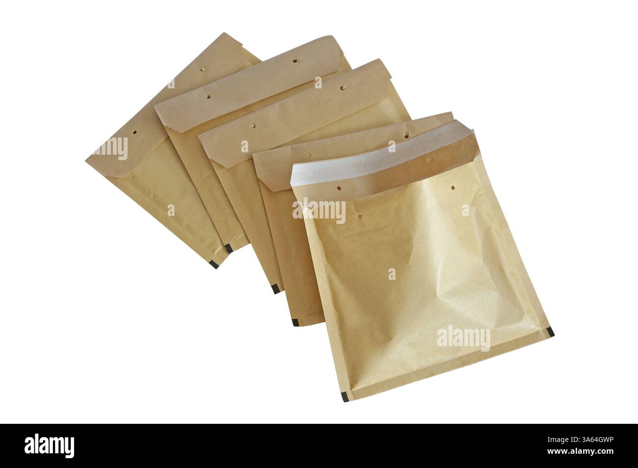 Yellow packaging envelopes isolated on white Stock Photo - Alamy