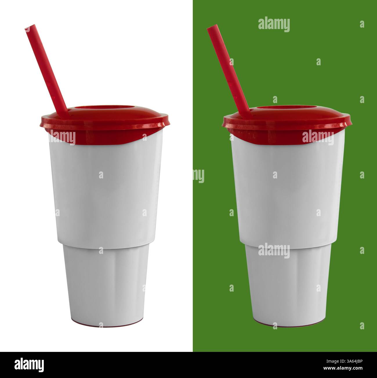 Fast food cup with red tube isolated on white or green background Stock ...