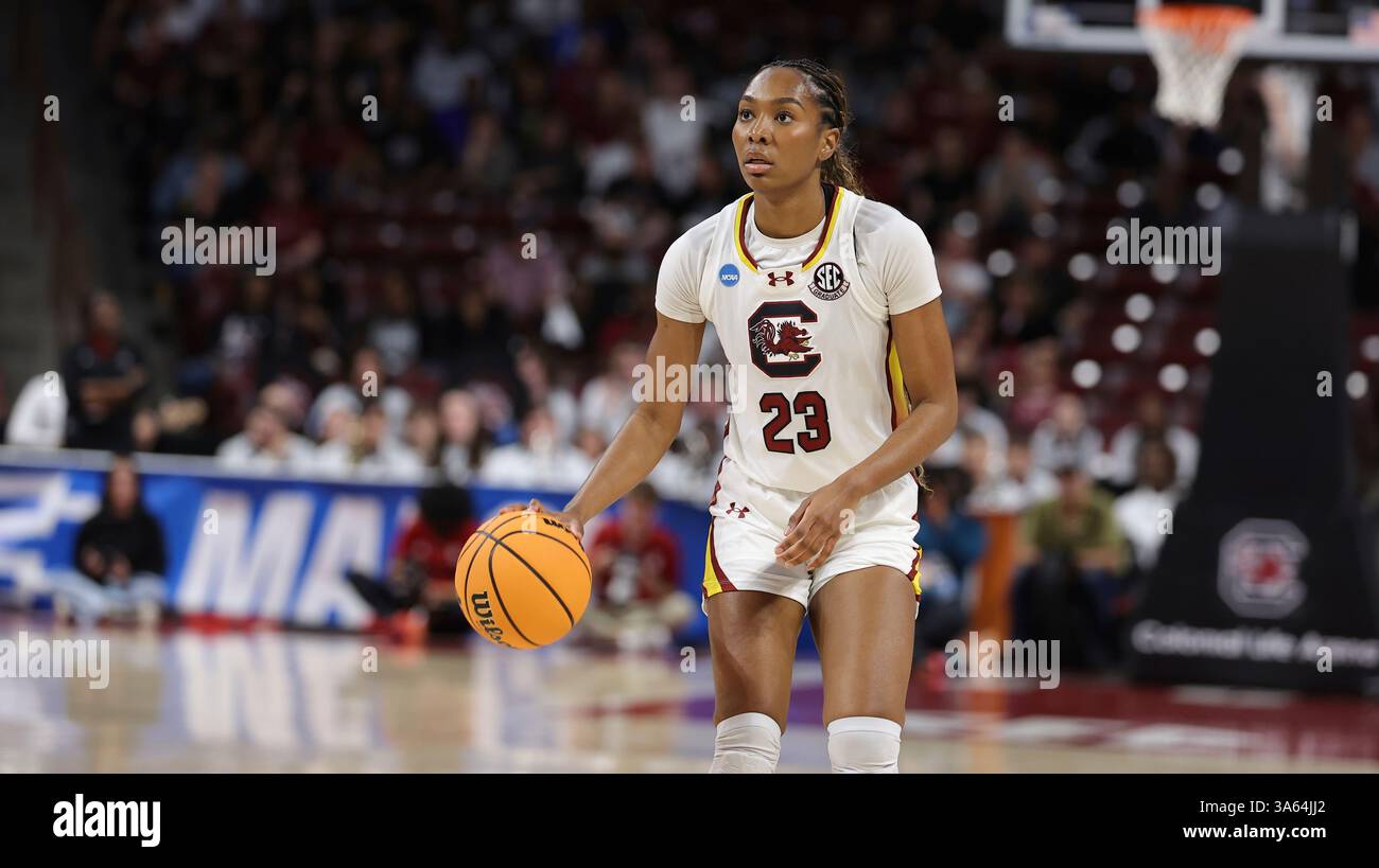 South Carolina guard Bree Hall (23) brings the ball up court during the ...