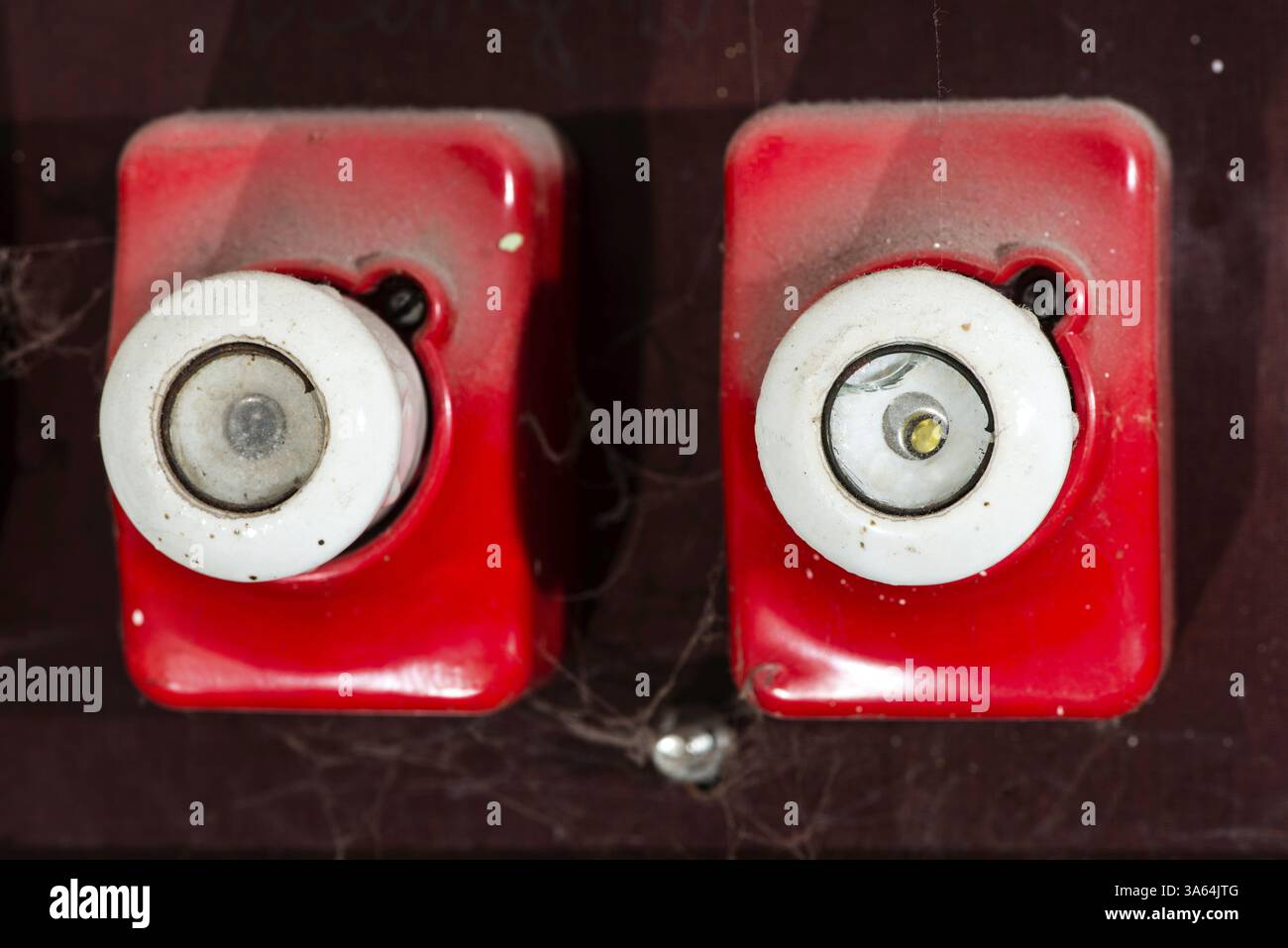 Red vintage electrical fuse. Switchboard Stock Photo - Alamy