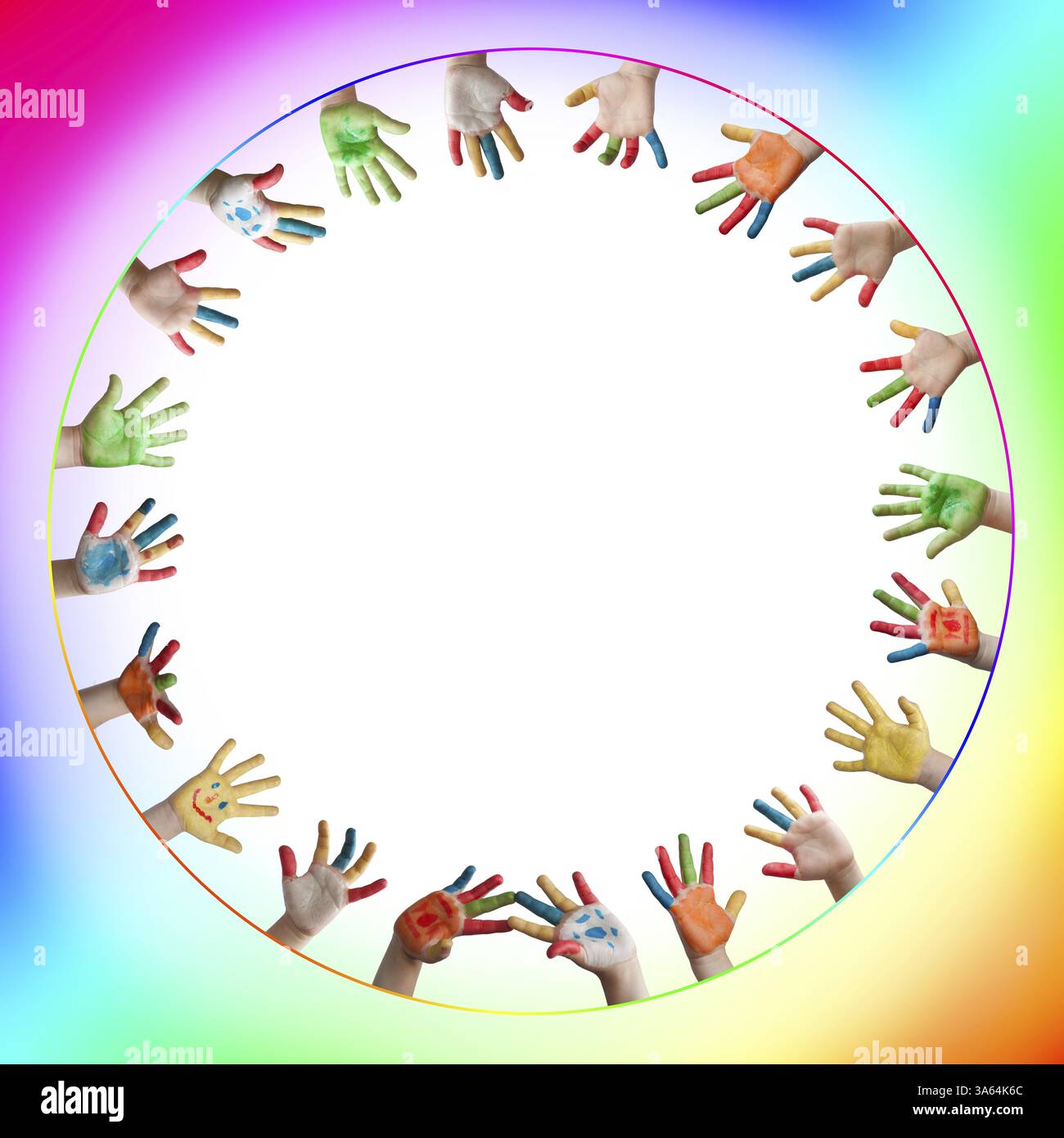 Painted colorful hands . Circle frame with hands Stock Photo - Alamy