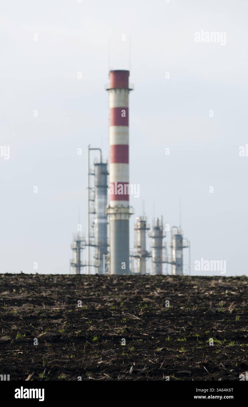 Oil and chemical refinery for production of petroleum products. Land on ...