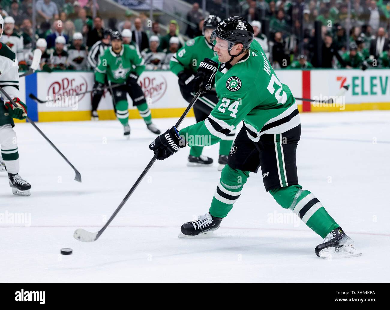 Dallas Stars center Roope Hintz (24) shoots during an NHL hockey game ...