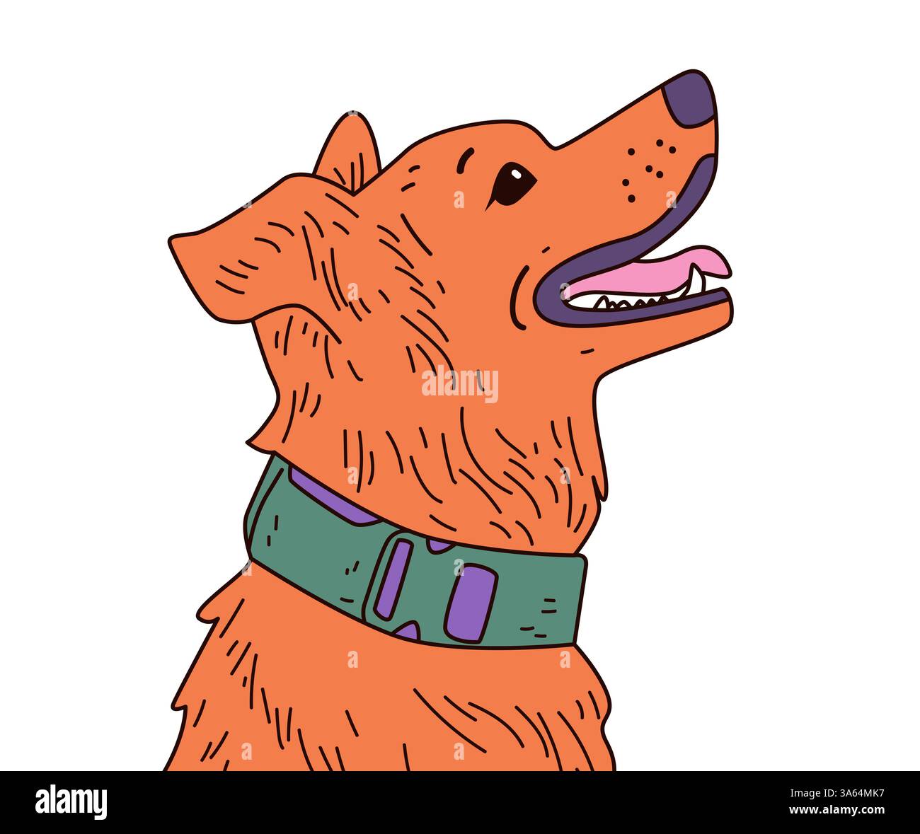 Dog profile portrait happy expression green collar colorful design side ...