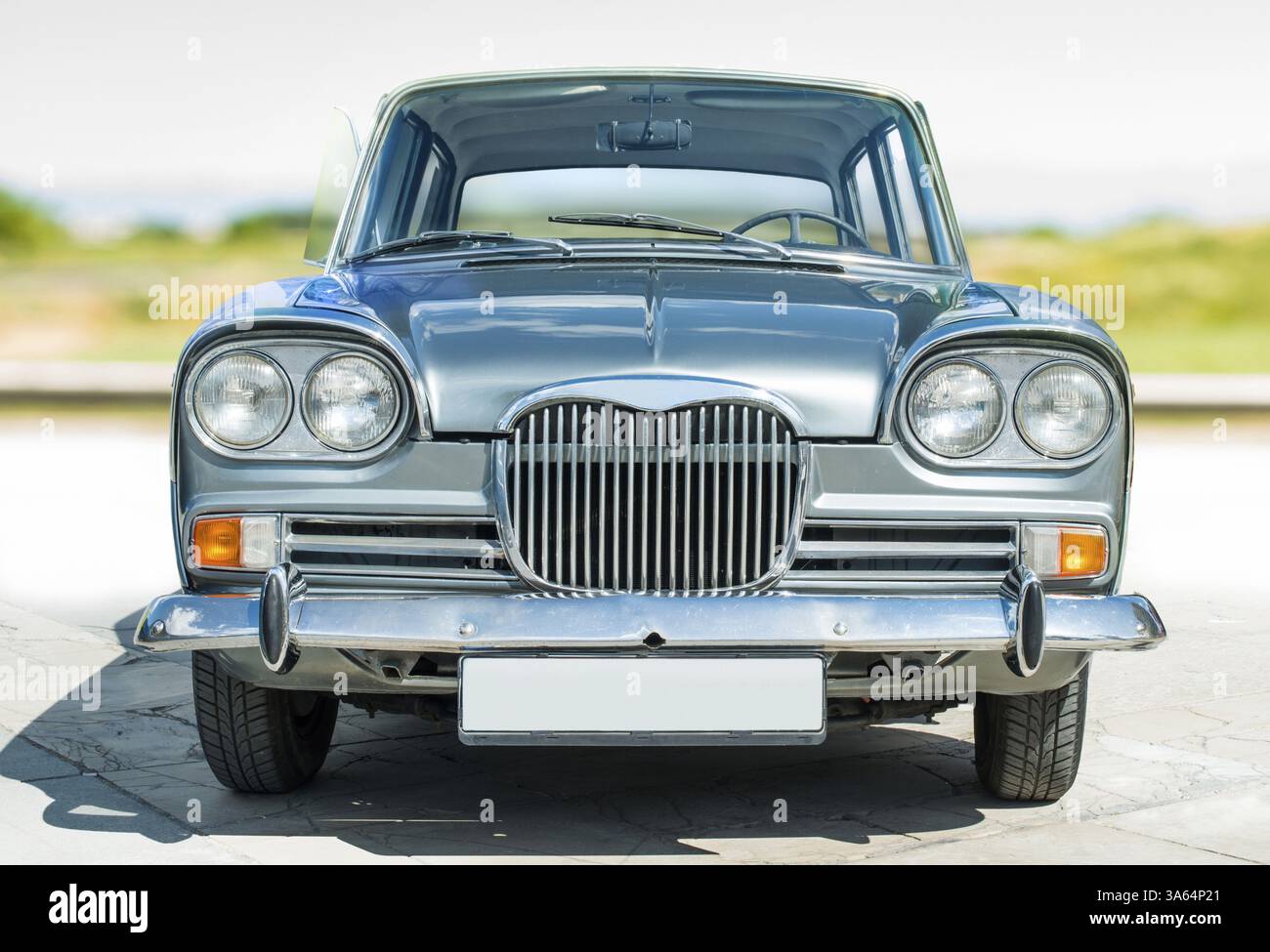 Old vintage retro car. Blue color car Stock Photo - Alamy