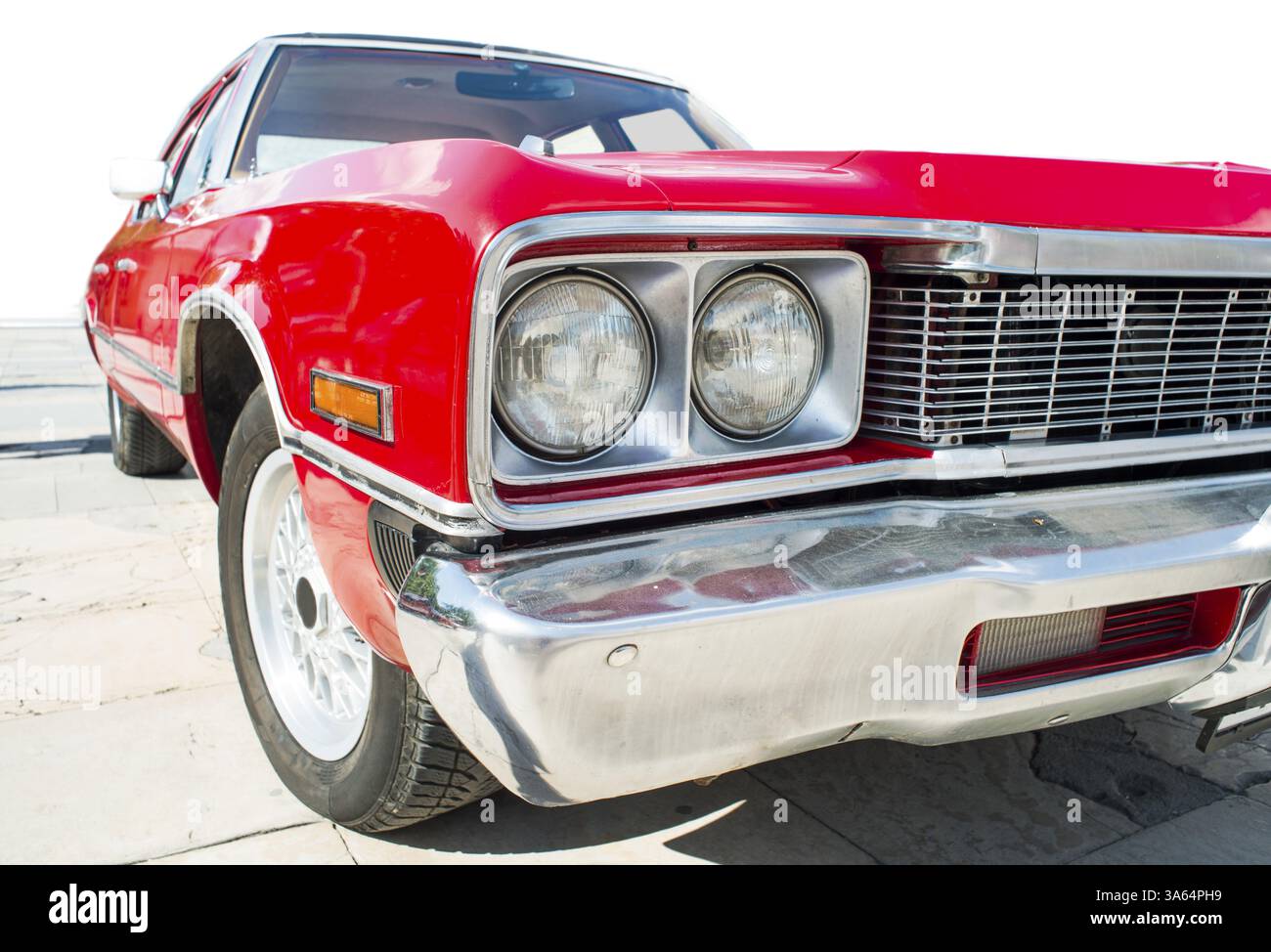 Old vintage retro car. Red color american car. White isolated Stock ...