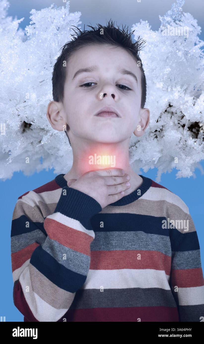 Child have sore throat sick. Studio shot Stock Photo - Alamy