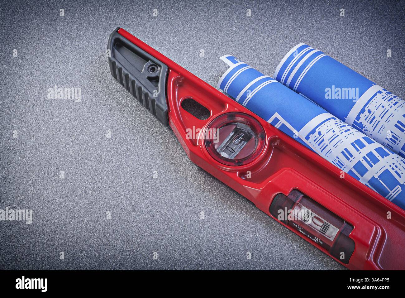 Construction level plans on grey background maintenance concept Stock ...