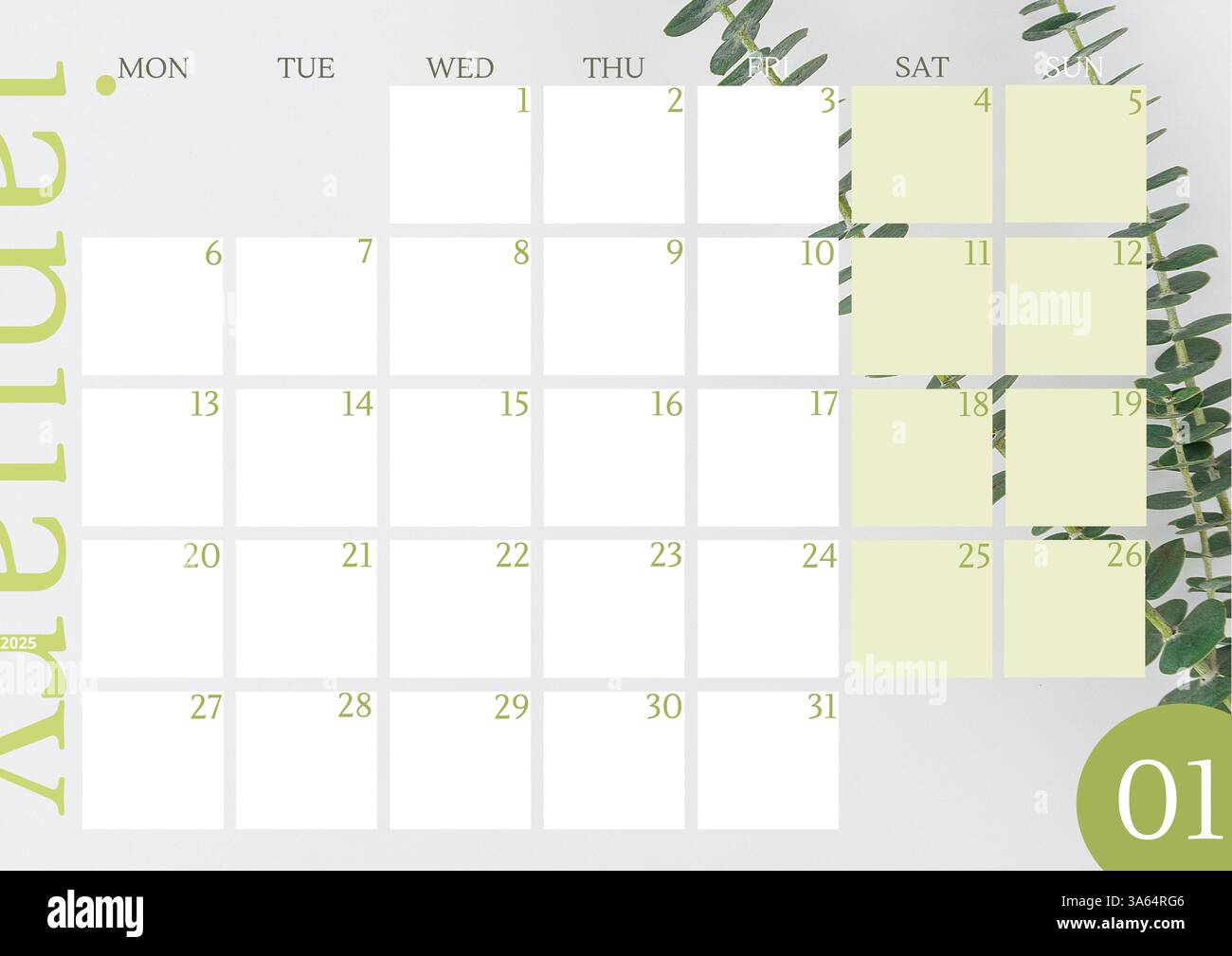 Calendar January 2025 Botanical. Nature Inspired Planner for ...