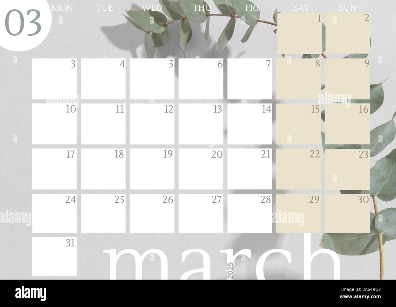 Calendar March 2025 Botanical. Nature Inspired Planner for Productivity ...
