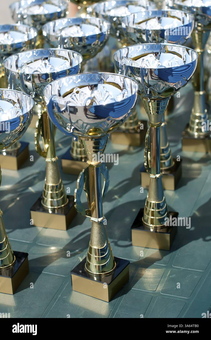 Many ordered Championship cups Stock Photo - Alamy