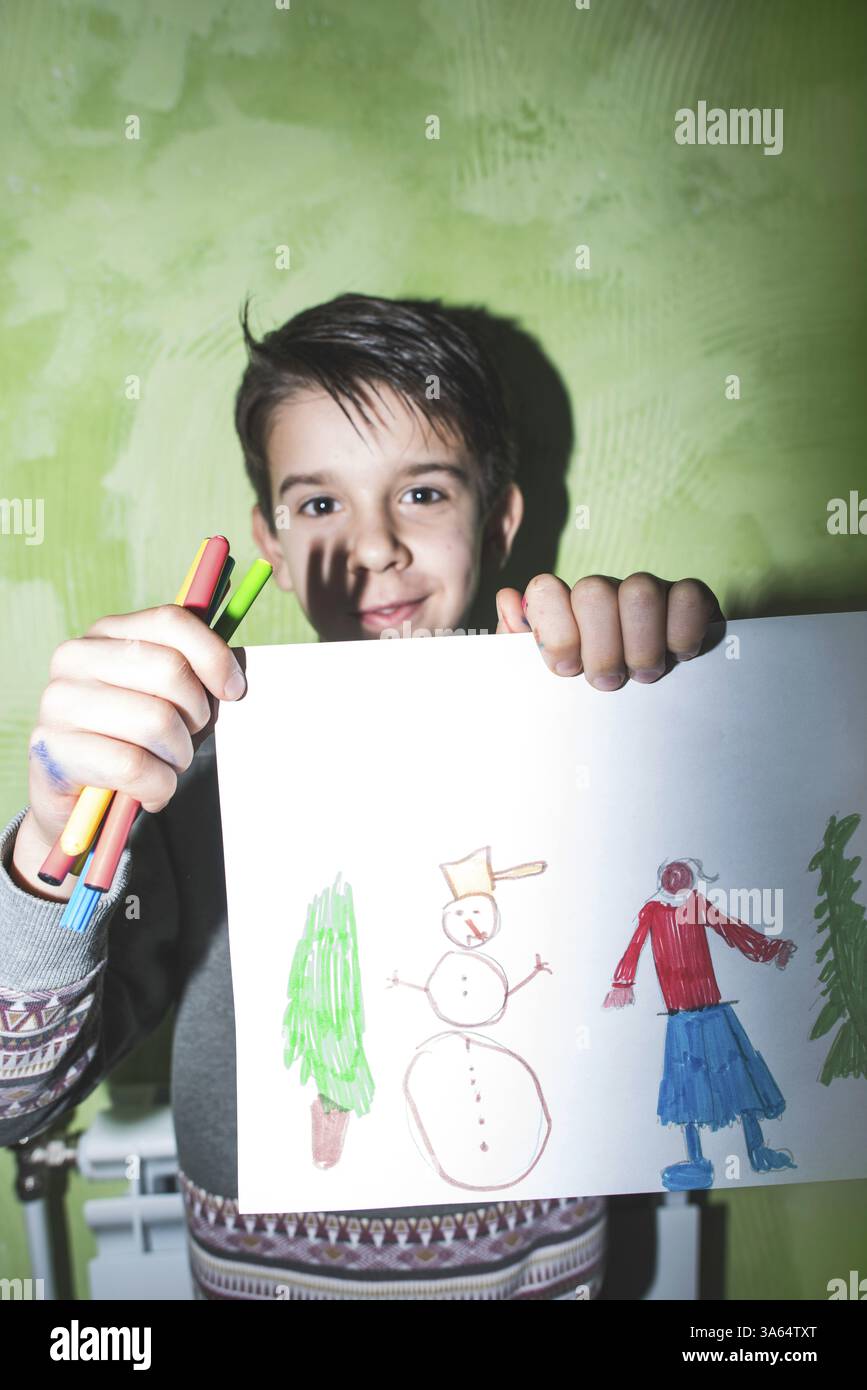 Child shows picture. Direct on camera flash Stock Photo - Alamy